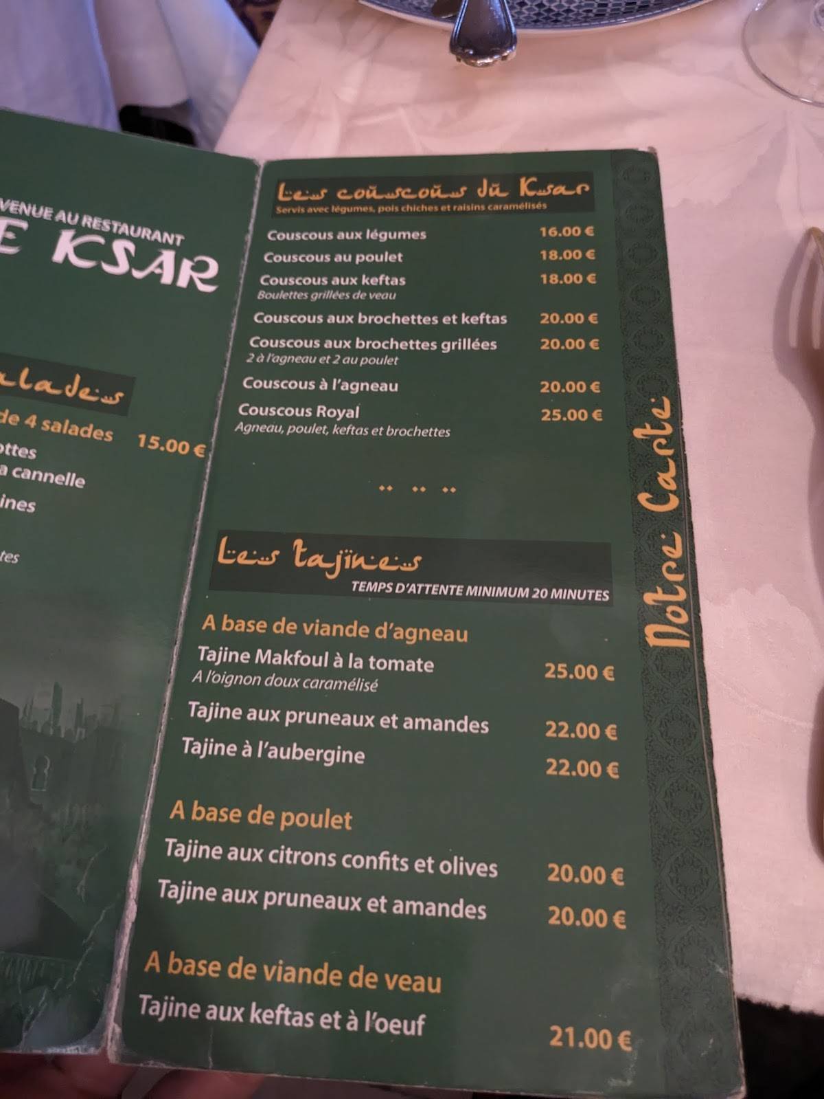 Menu au Le Ksar restaurant, Toulouse