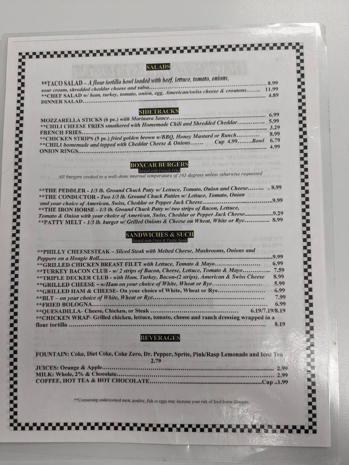 Menu at Track's End Restaurant, Chattanooga