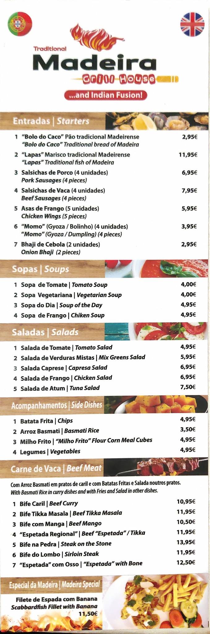 Menu em Traditional Madeira grill house café, Funchal