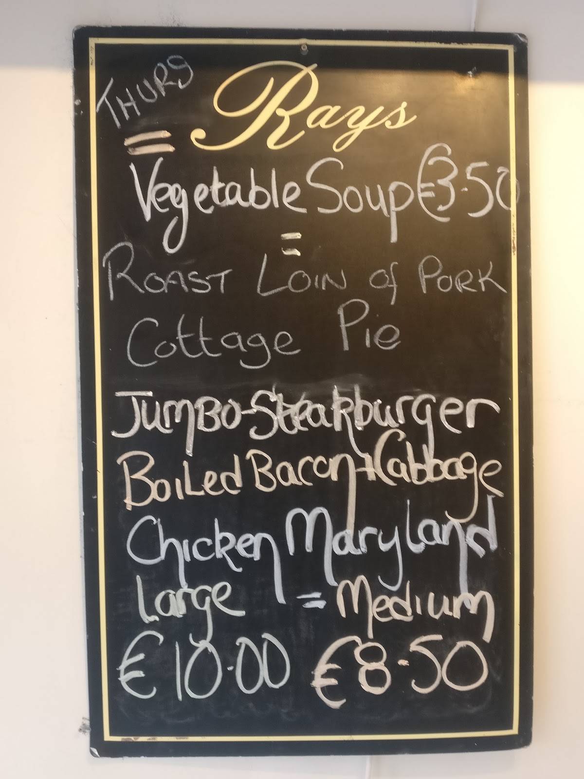Menu at Rays Loaded Lunches restaurant, Tralee