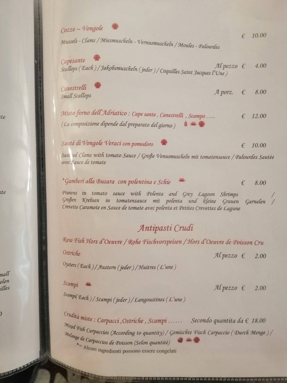 Menu da Trattoria Alla Stella ristorante, Campagna Lupia, Via C. Marchesi