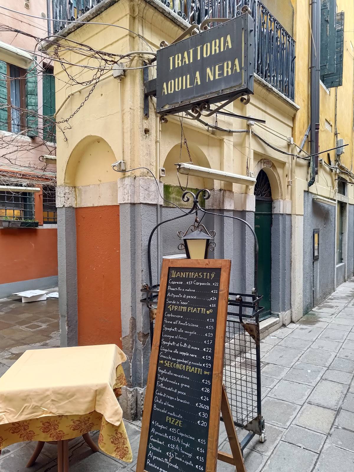 Menu at Trattoria Aquila Nera restaurant, Venice