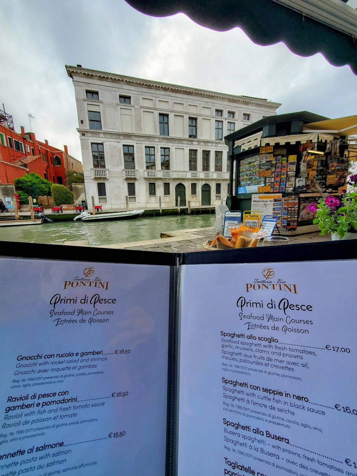 Menu at Trattoria Bar Pontini, Venice, Cannaregio