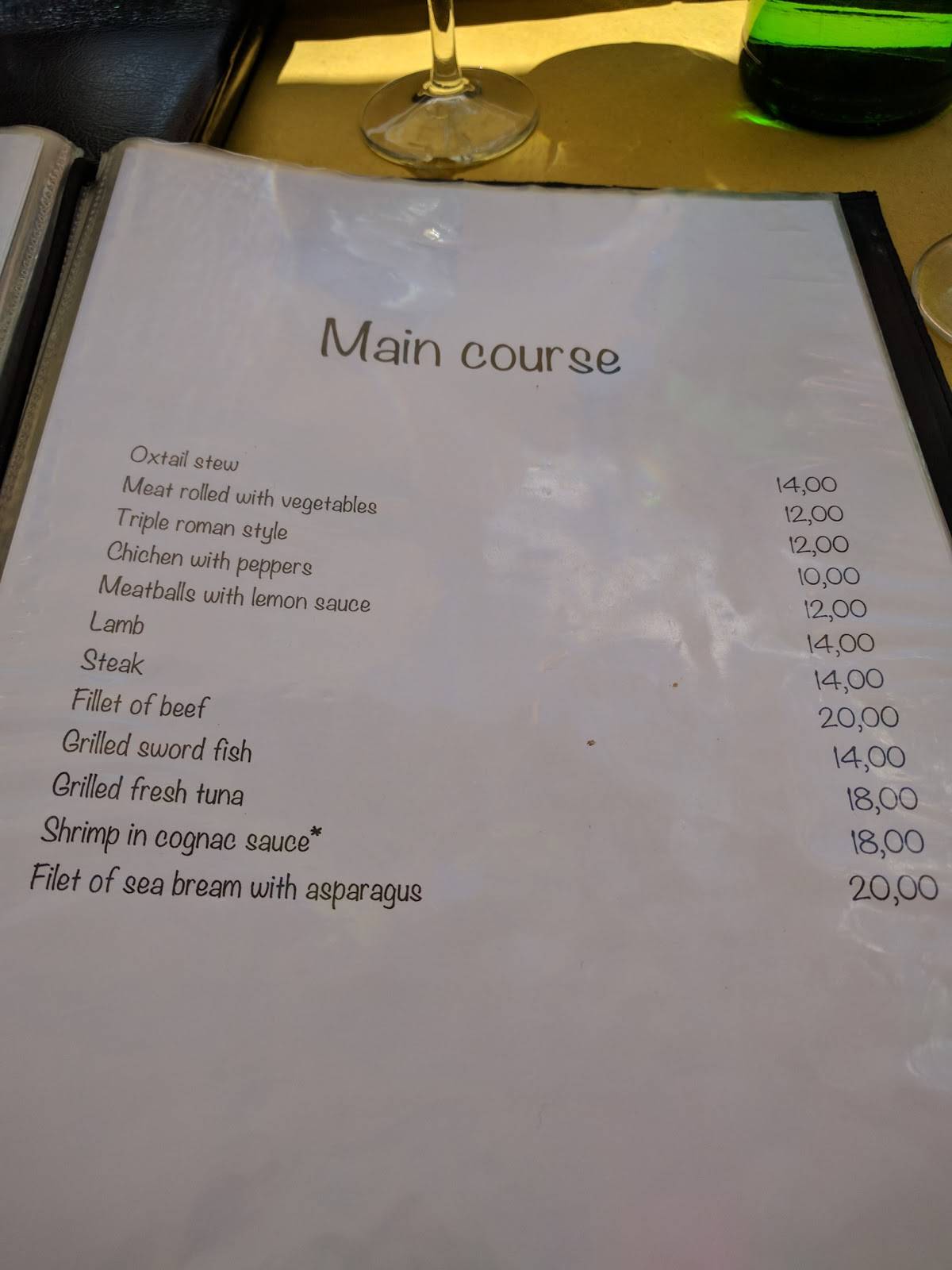 Menu at Trattoria Da Teo restaurant, Rome, Piazza dei Ponziani