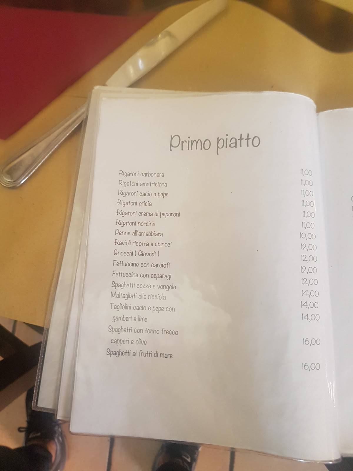 Menu at Trattoria Da Teo restaurant, Rome, Piazza dei Ponziani