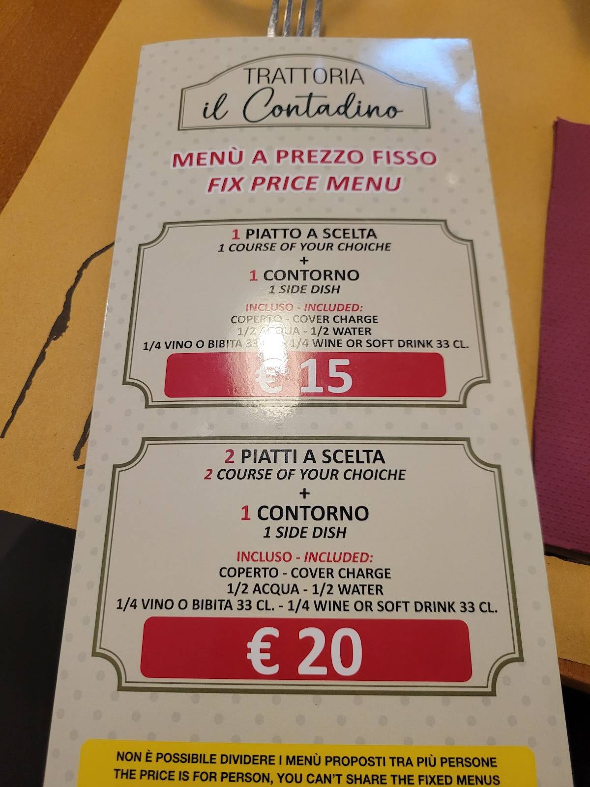 Speisekarte von Trattoria da Giorgio restaurant, Florenz