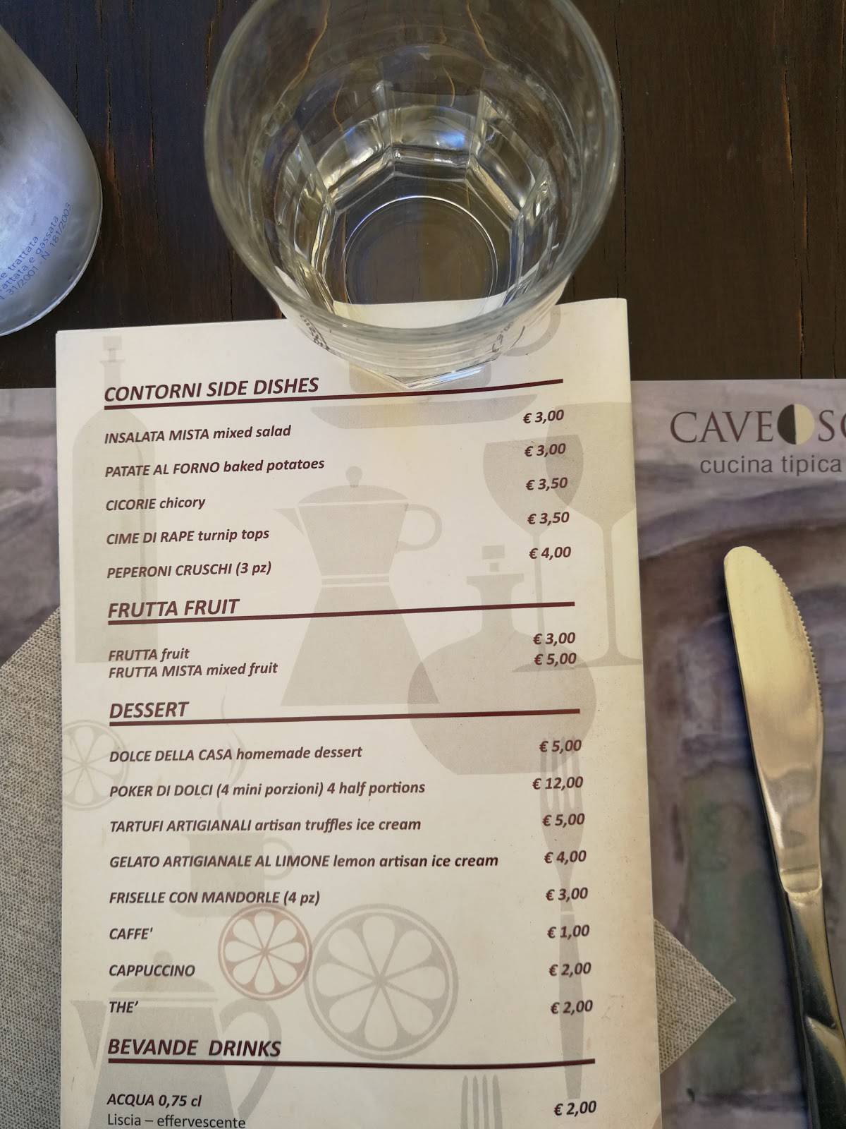 Menu da Trattoria del Caveoso ristorante, Matera