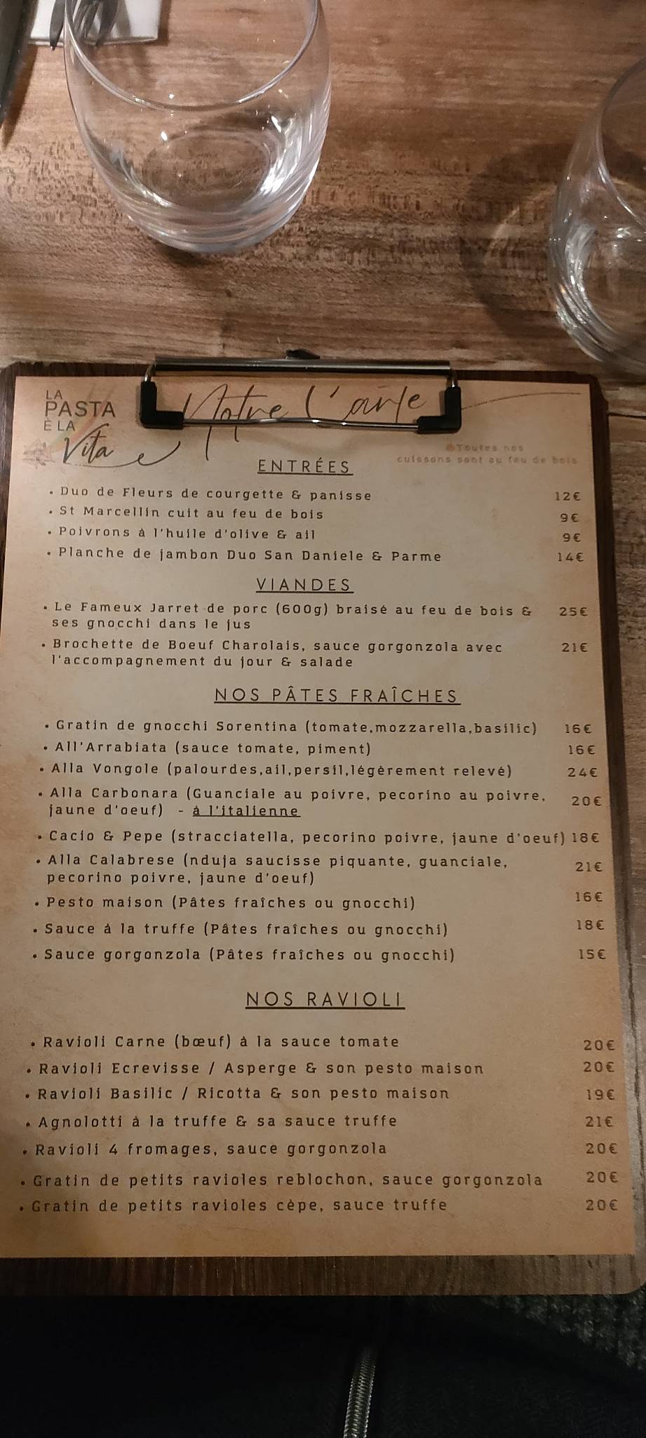 Menu au Trattoria della pasta e la vita restaurant, Cabasse