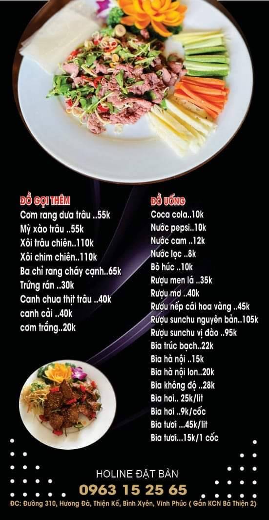 Menu at Trâu Ngon Kinh Bắc Bình Xuyên restaurant, Phúc Yên