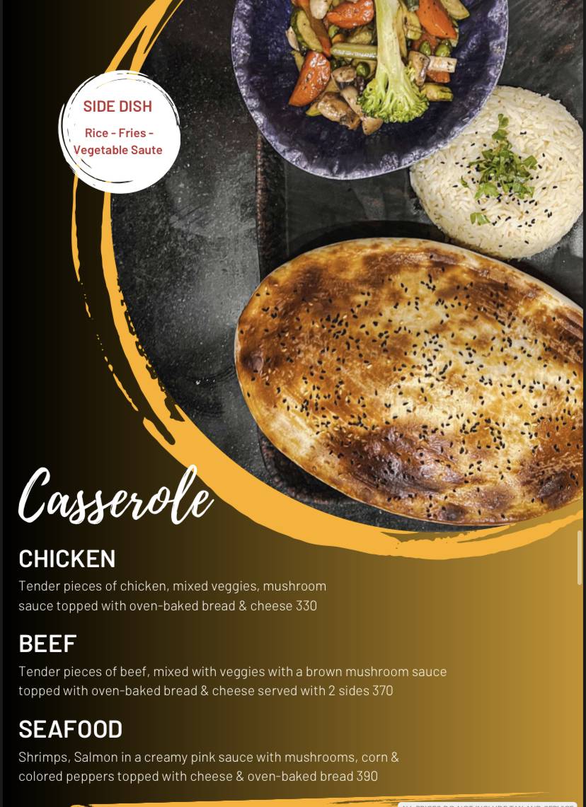 Menu at Tree Trunk restaurant, Cairo, 9 El-Thawra St