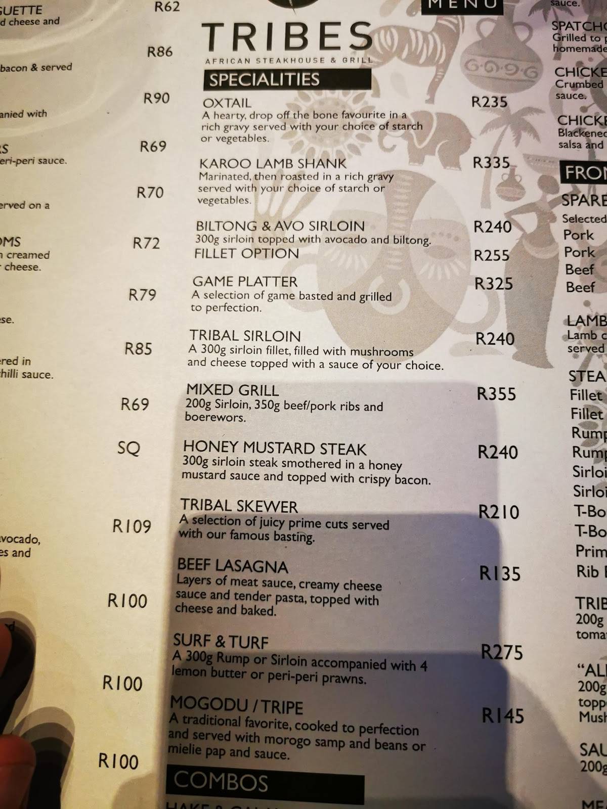 Menu at Tribes African Grill & Steakhouse, Boksburg