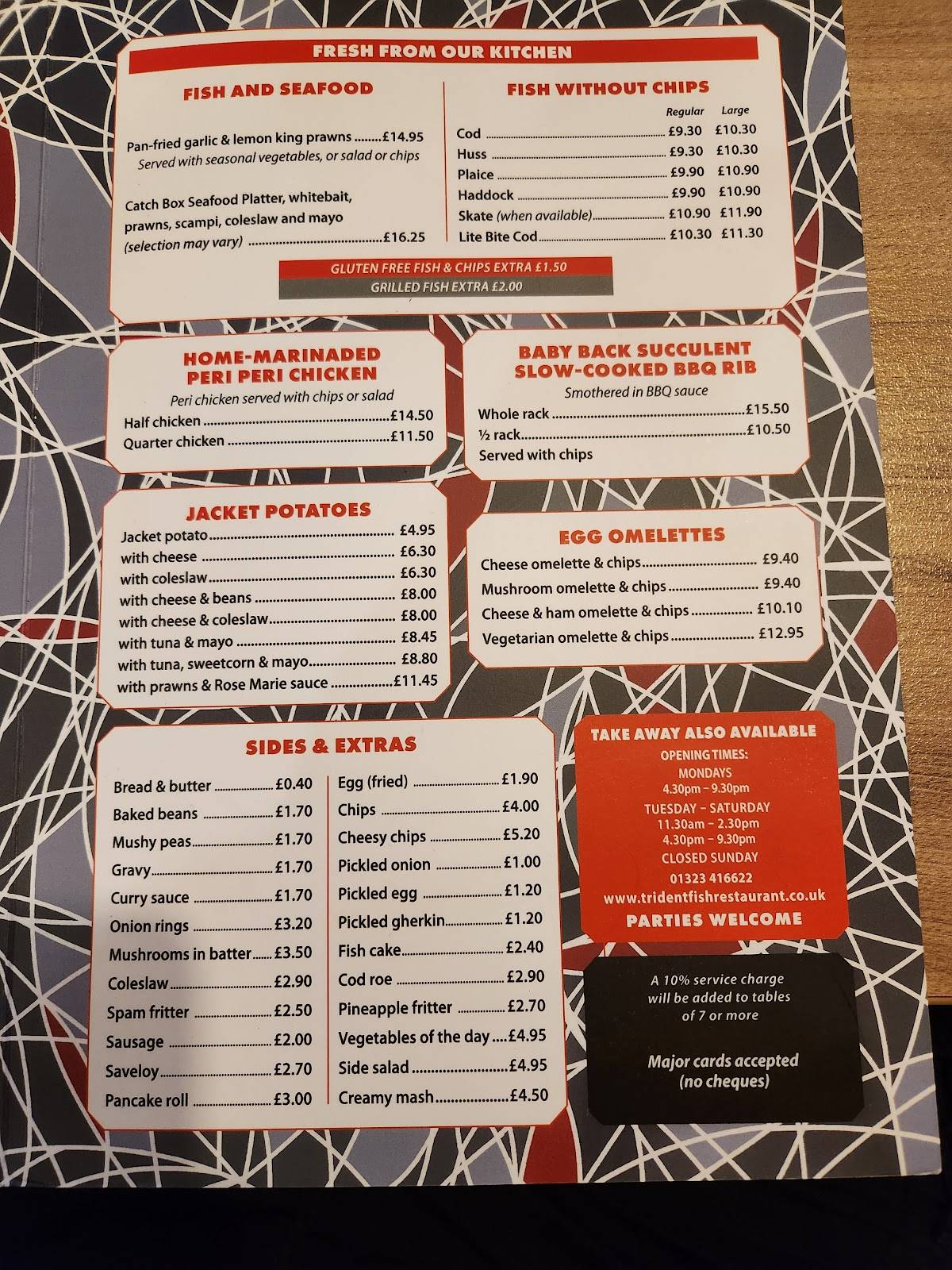 Menu at Trident restaurant, Eastbourne, 23 Albert Parade