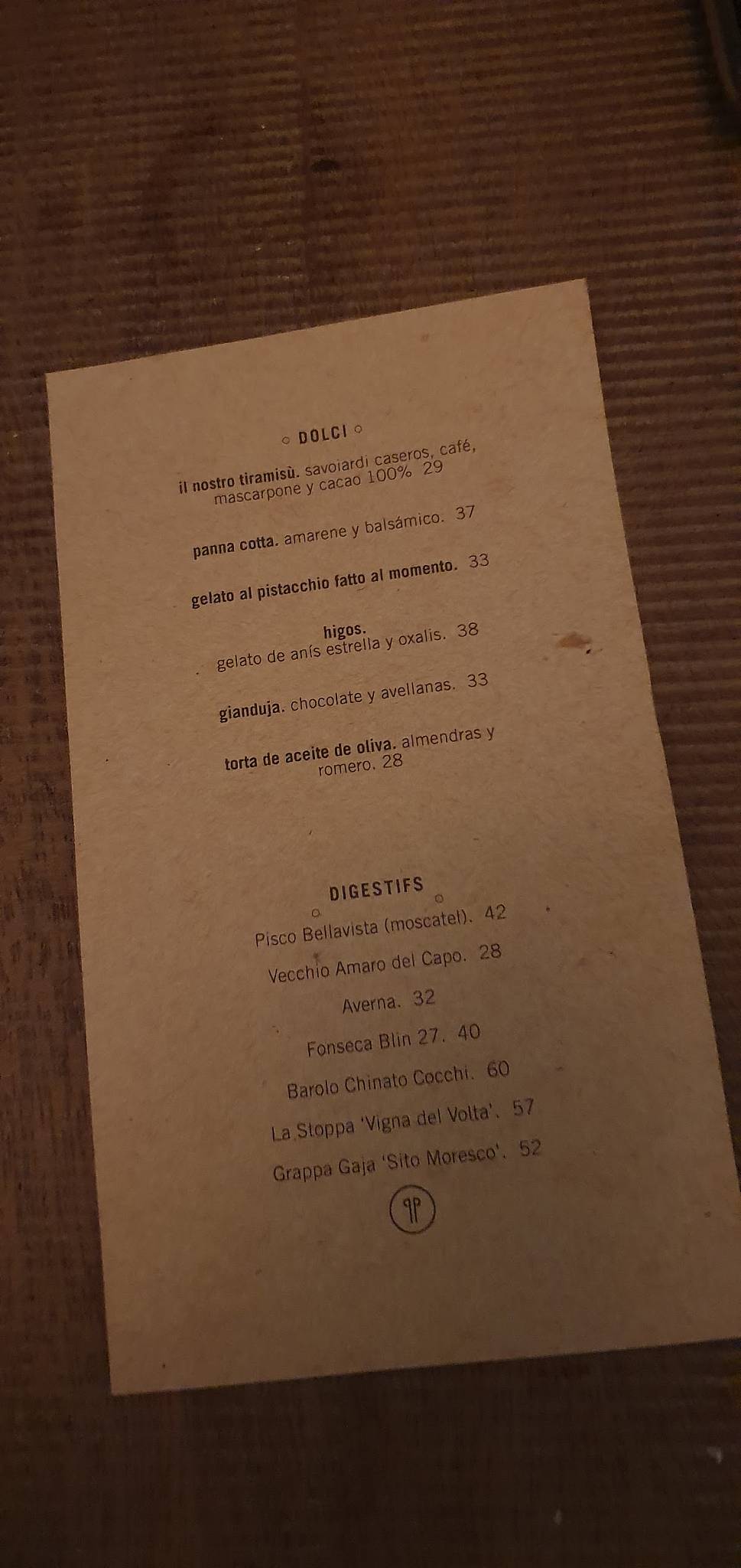 Carta de Troppo Restaurante, San Isidro