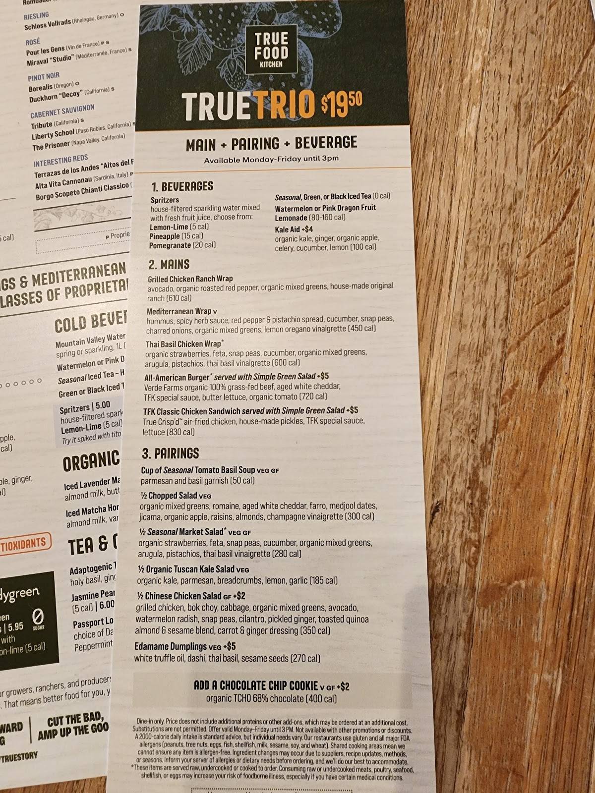 Menu at True Food Kitchen restaurant, Pasadena