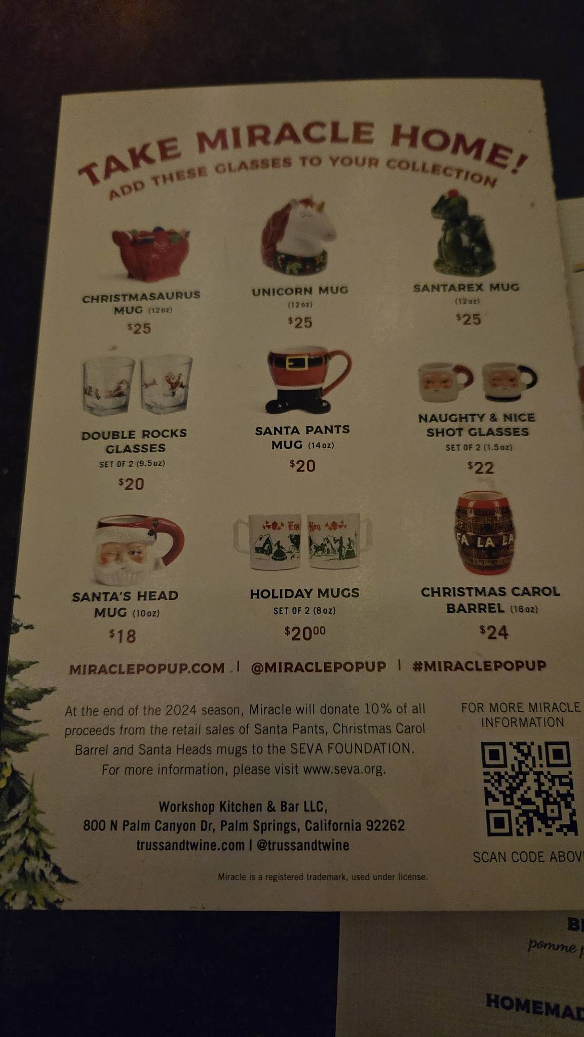 Menu at Truss & Twine pub & bar, Palm Springs