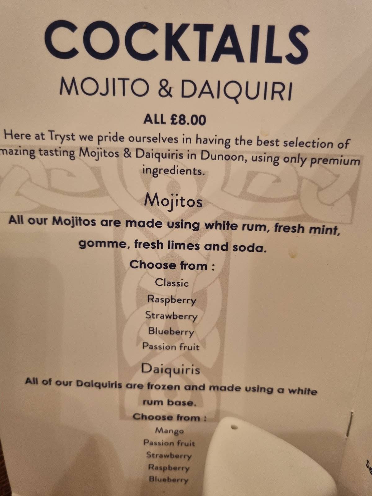 Menu at Tryst pub & bar, Dunoon