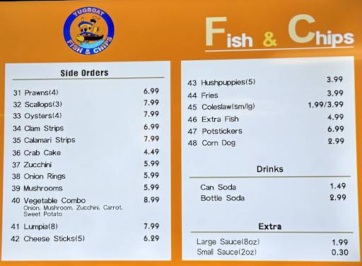 Menu at Tugboat Fish & Chips restaurant, Lincoln, 150 G St #105