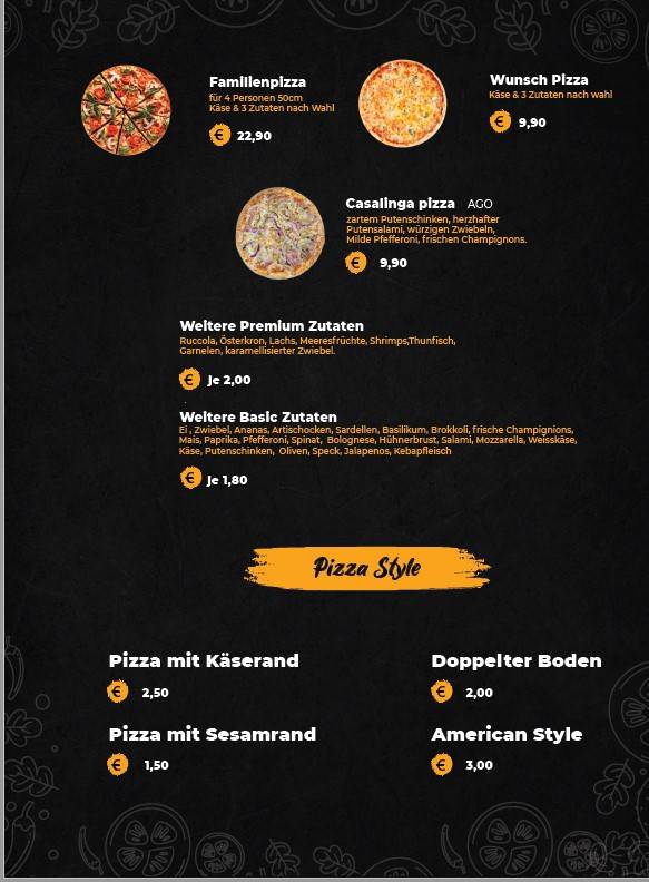 Speisekarte von Pizza Arena, Tulln an der Donau