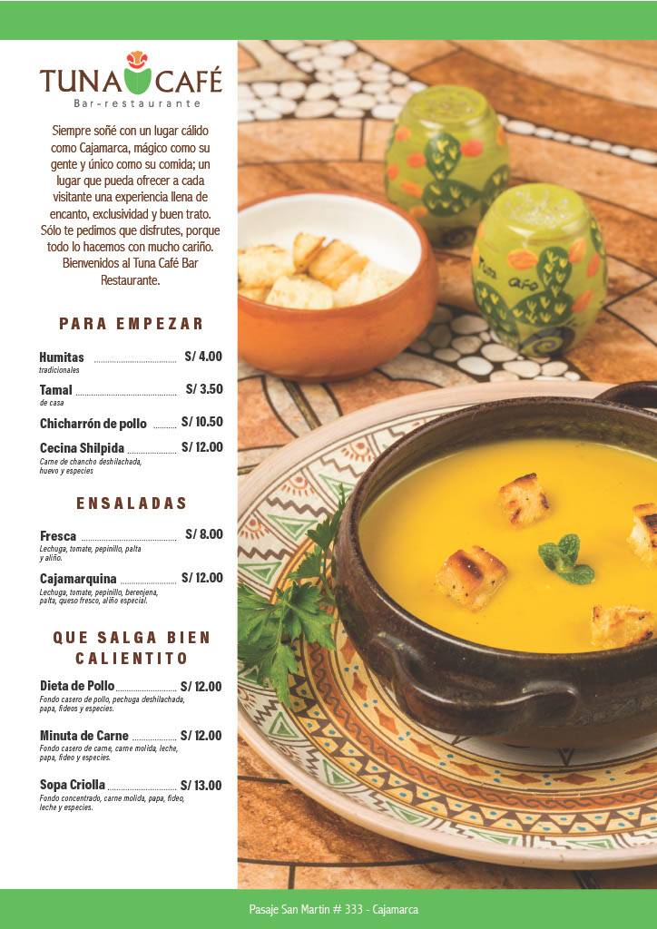 Menu at Tuna Café Restaurant, Cajamarca