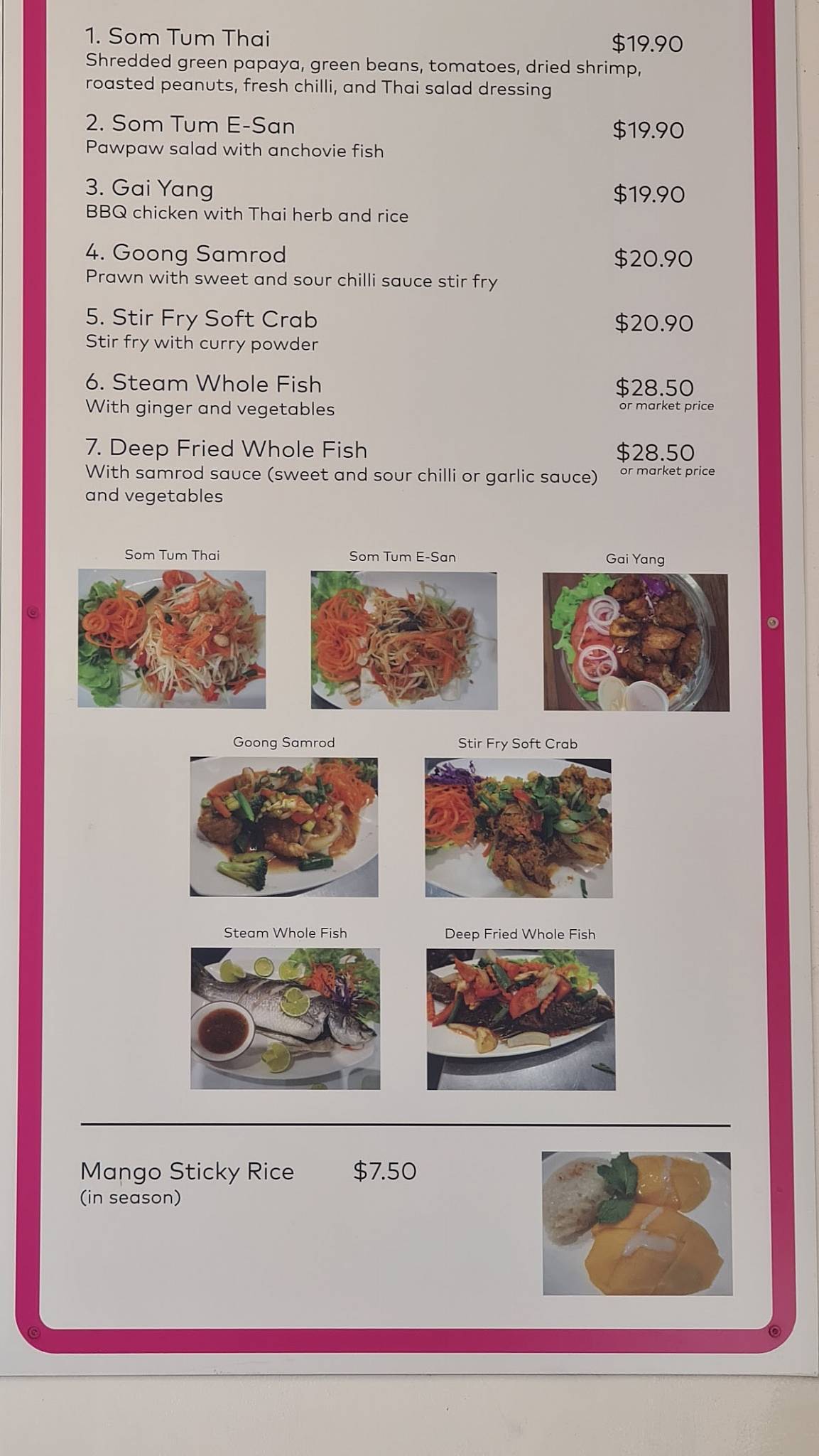 Menu at Pinto Thai restaurant, Tweed Heads South