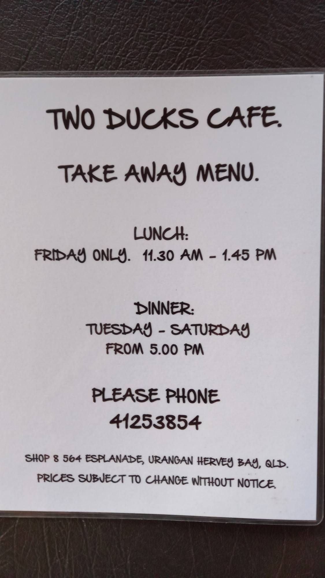 Menu at Two Ducks Cafe' & Asian Grocery, Urangan