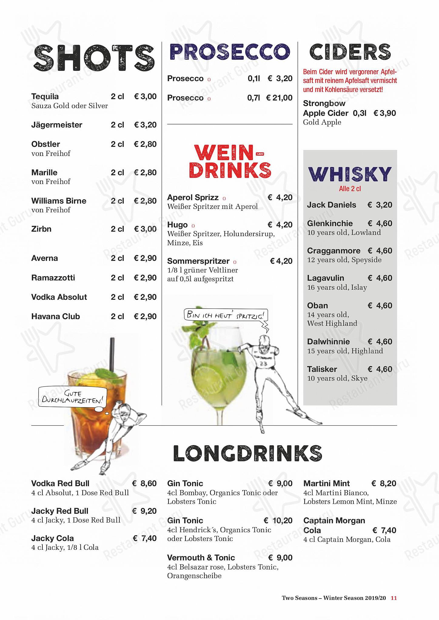Speisekarte von Two Seasons Sportsbar, Salzburg