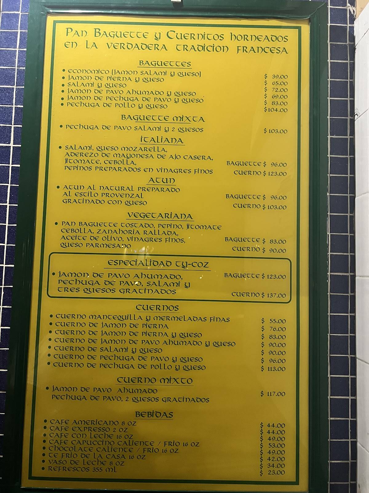 Carta del restaurante Ty-Coz Express, Cancún, Av. Andrés Quintana Roo SM 98