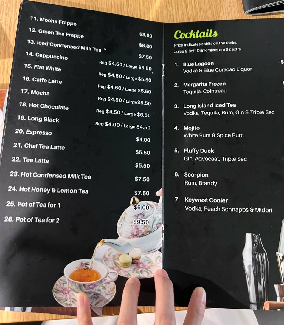 Menu at U&I Cafe, Northbridge