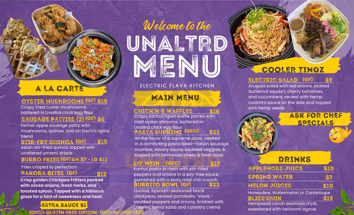 Menu at UNALTRD restaurant, Hallandale Beach