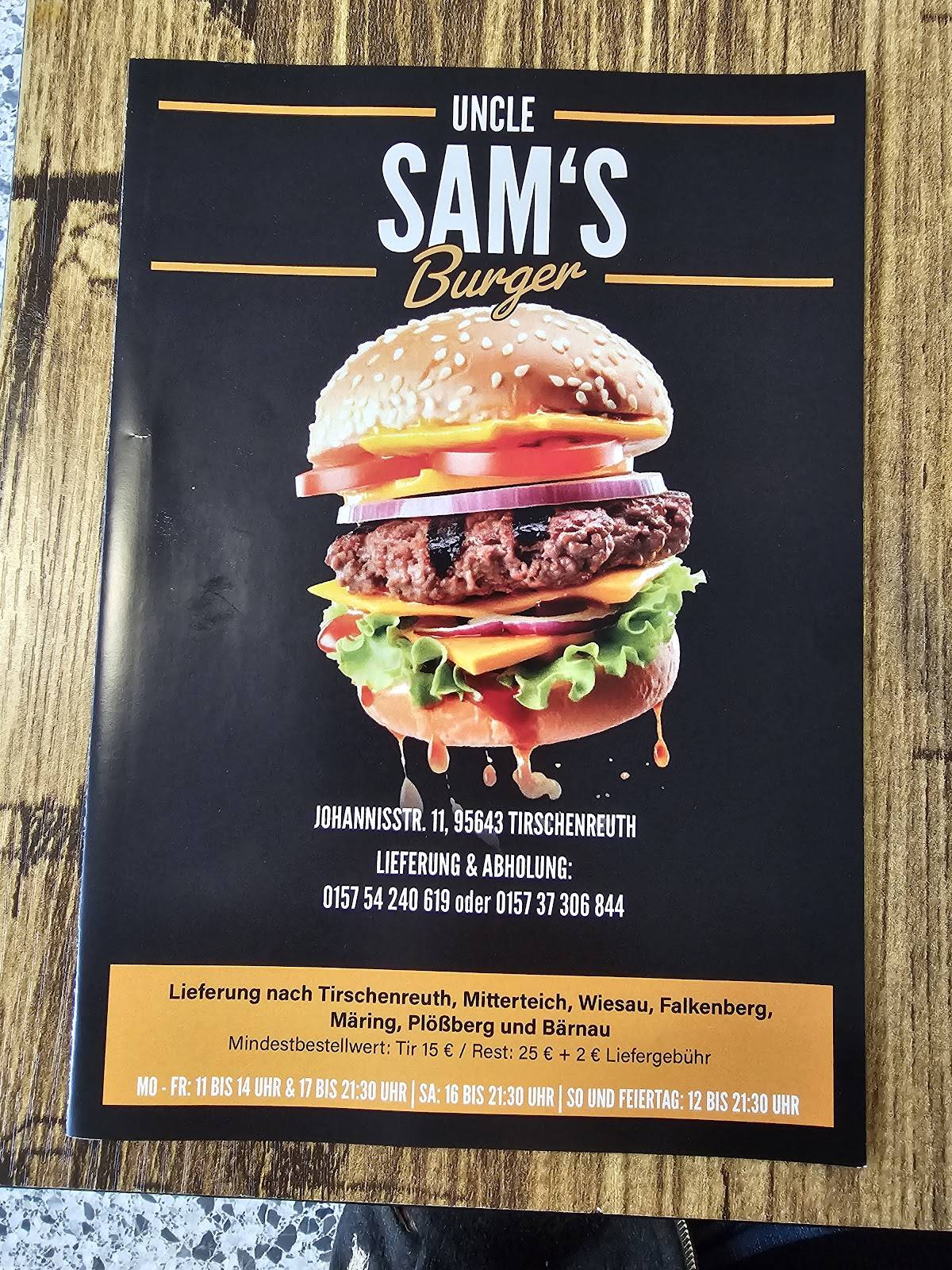 Speisekarte von UNCLE SAM'S Burger restaurant, Tirschenreuth