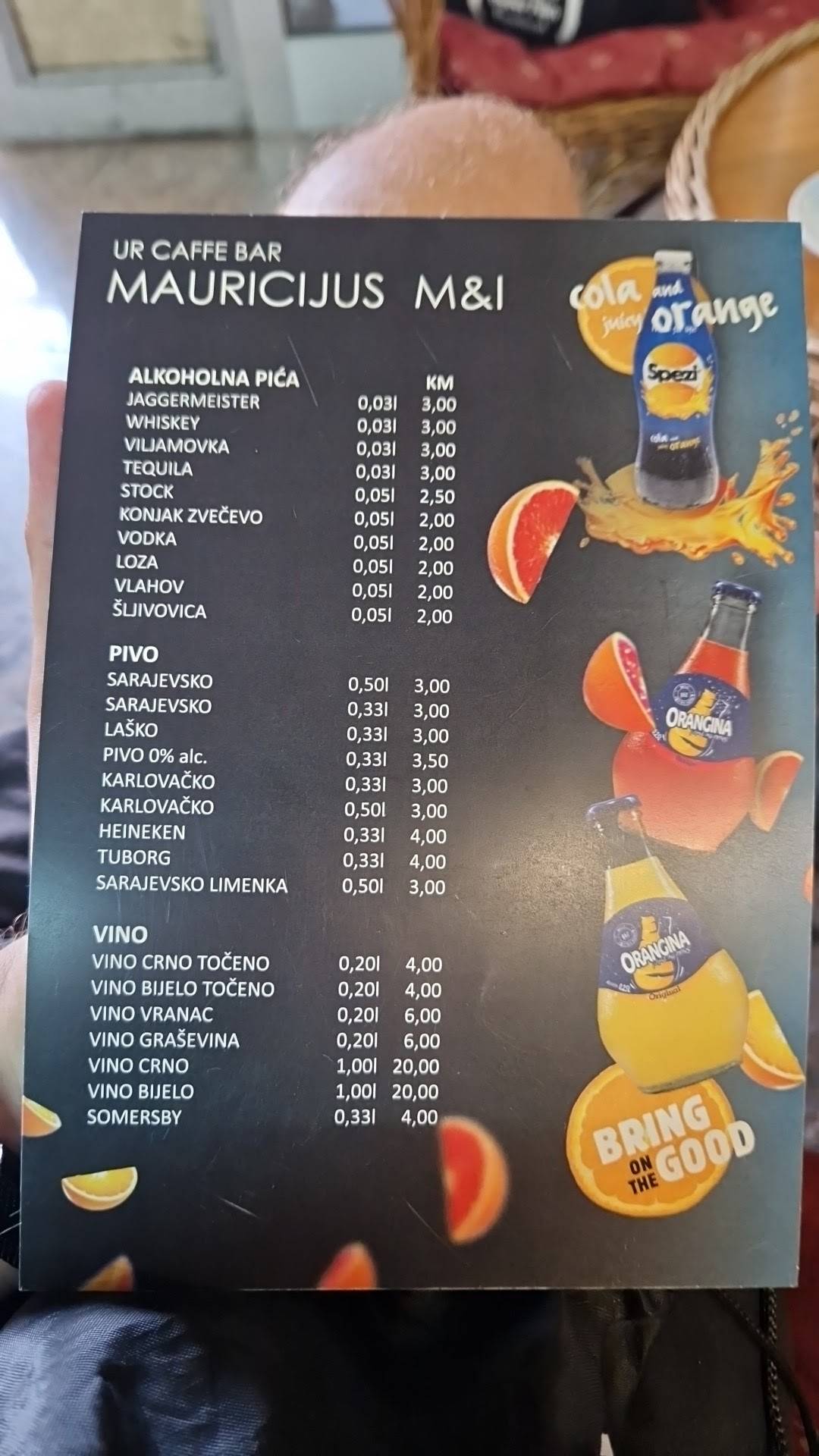 Menu au UR Caffe Bar Mauricijus M&I, Sarajevo