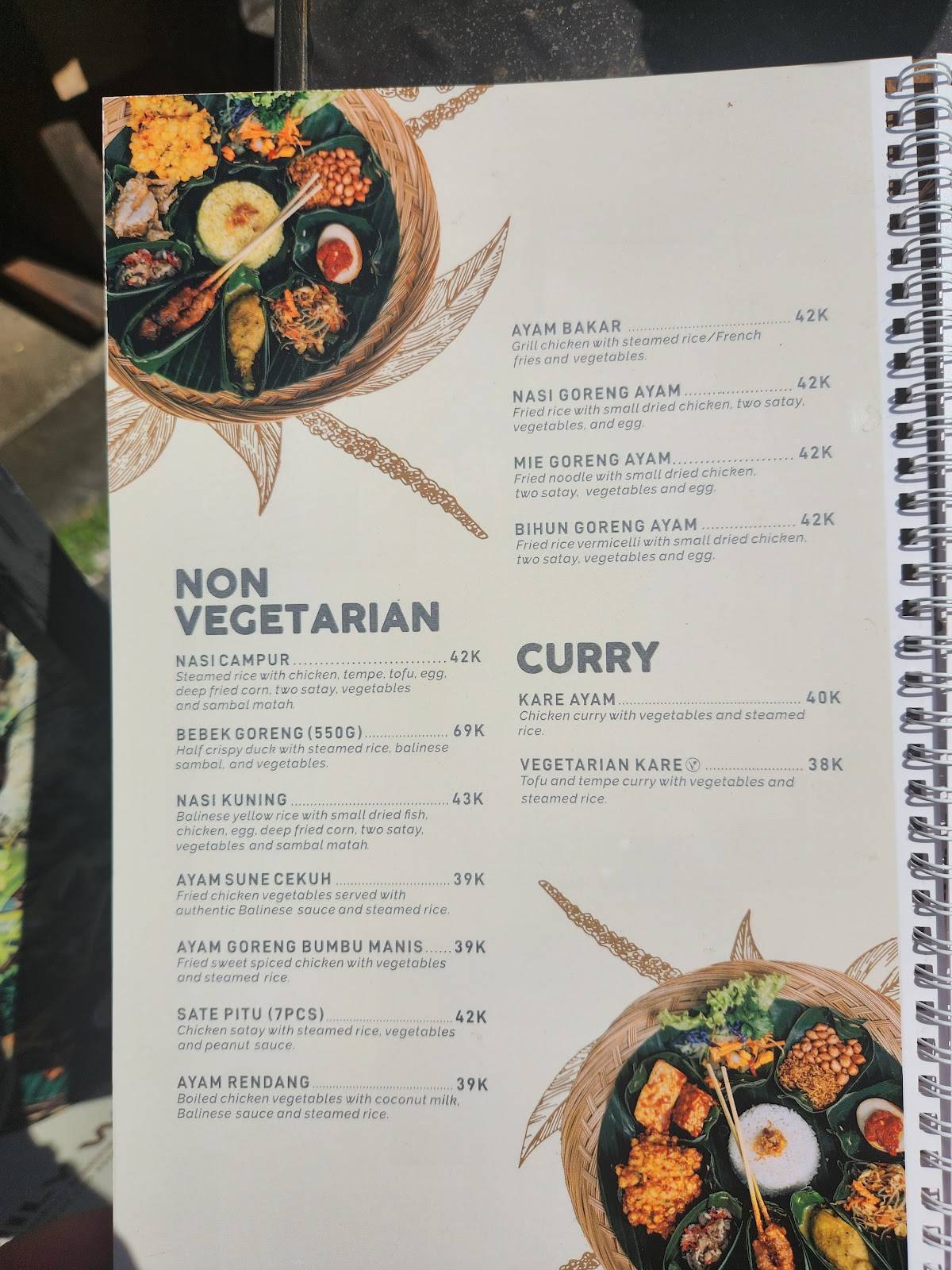 Menu at Sun Sun Warung restaurant, Ubud