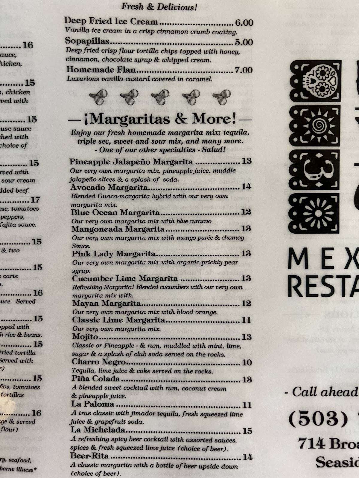 Menu at Una Ves Mas Mexican Restaurant, Seaside