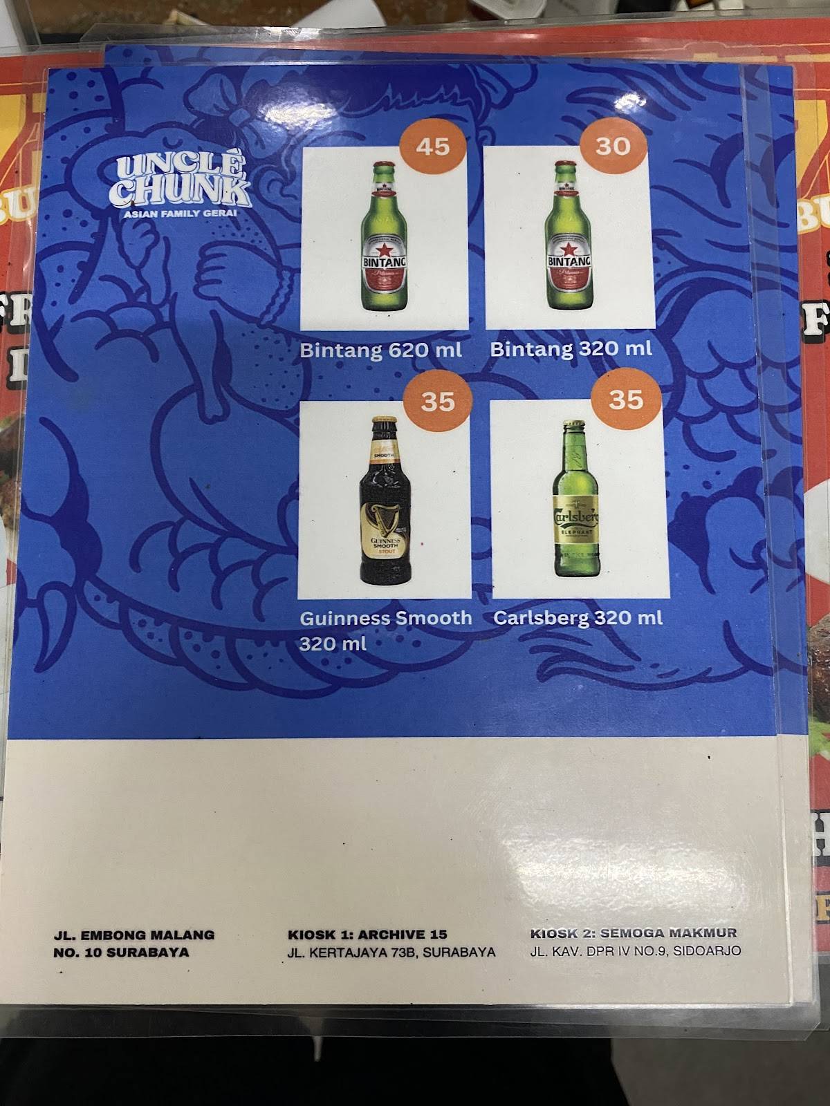Menu at Uncle Chunk Asian Family Gerai restaurant, Surabaya