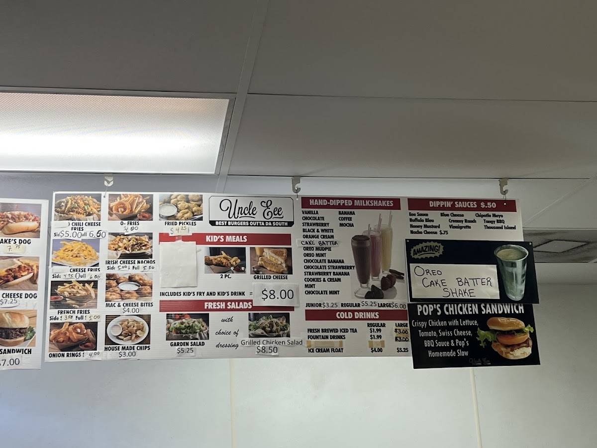 Menu at Uncle Eee's restaurant, Morganton