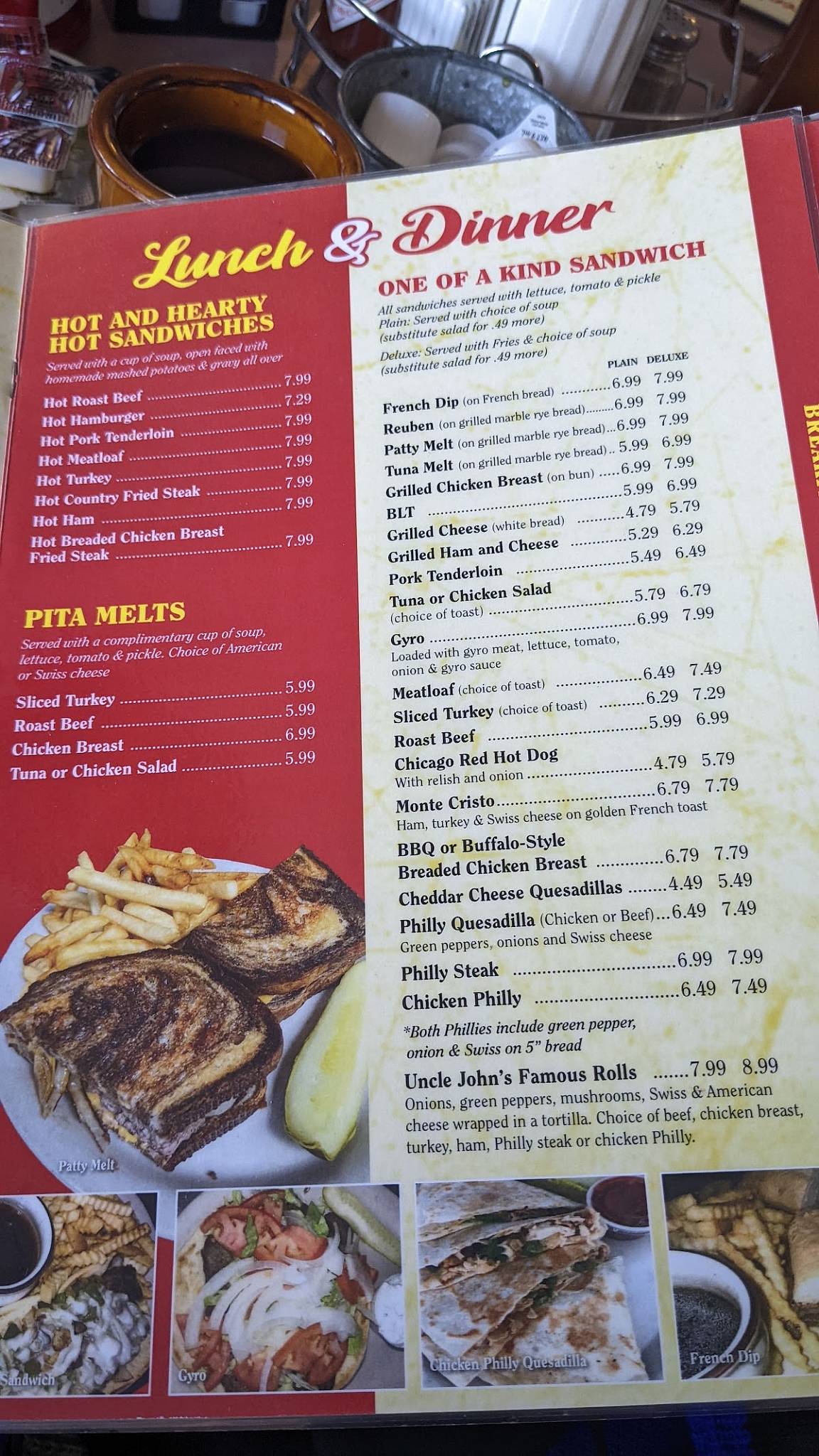 Menu at Uncle John's restaurant, Belvidere