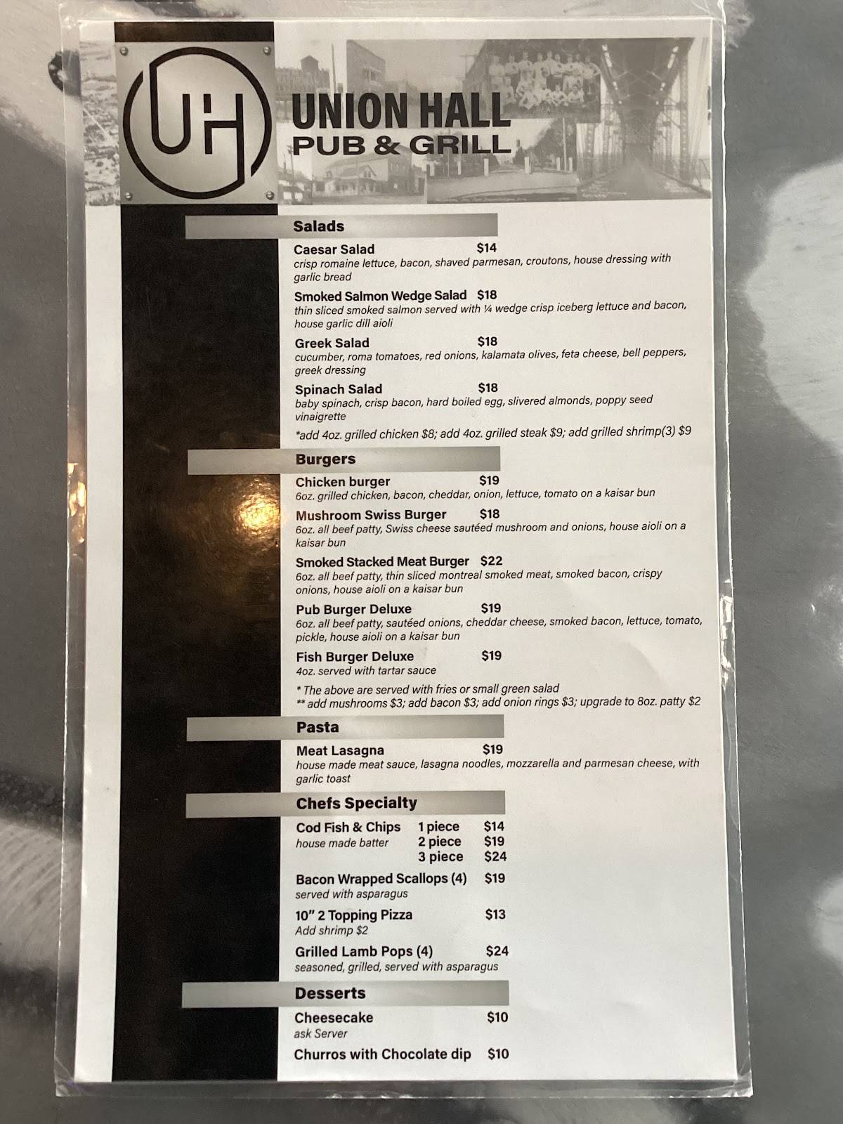 Menu at Union Hall Pub and Grill, Fort Saskatchewan