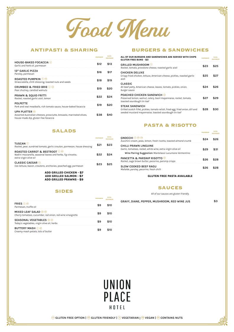 Menu at Union Place Hotel pub & bar, Jannali