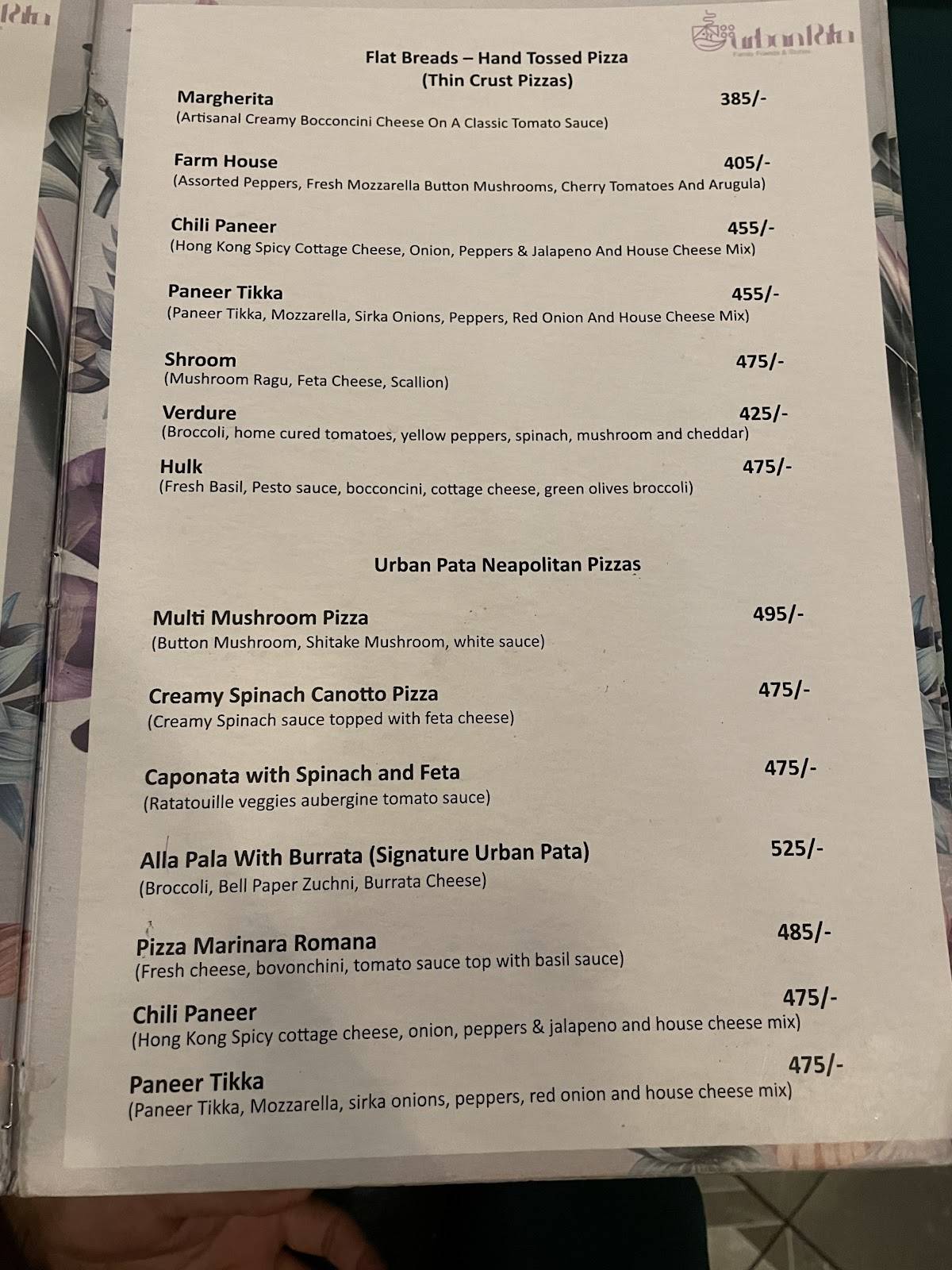 Menu at Urban Pata, Bikaner, Nagnechi Mandir