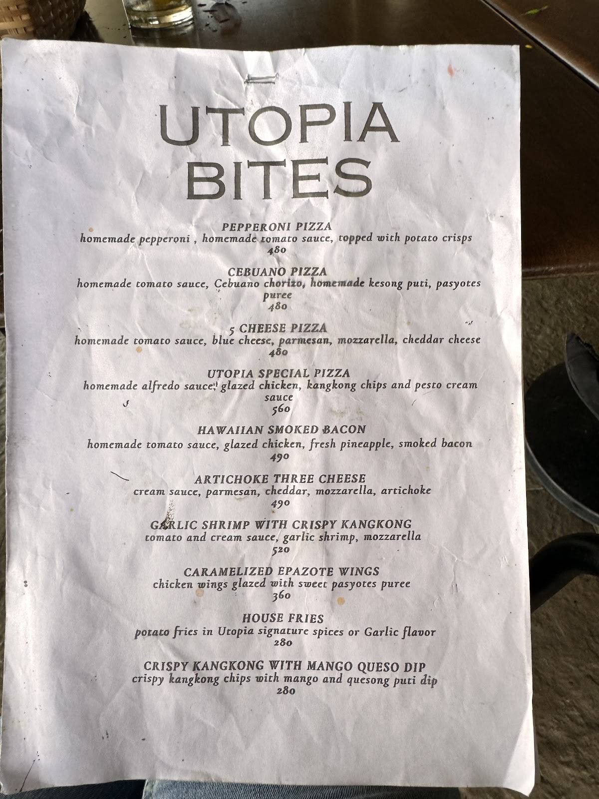 Carta de Utopia Bar & Cafe, Cebú