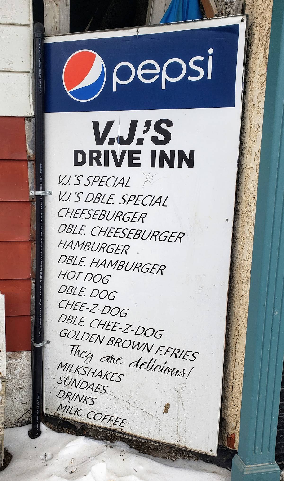 Menu at VJ's Drive Inn restaurant, Winnipeg