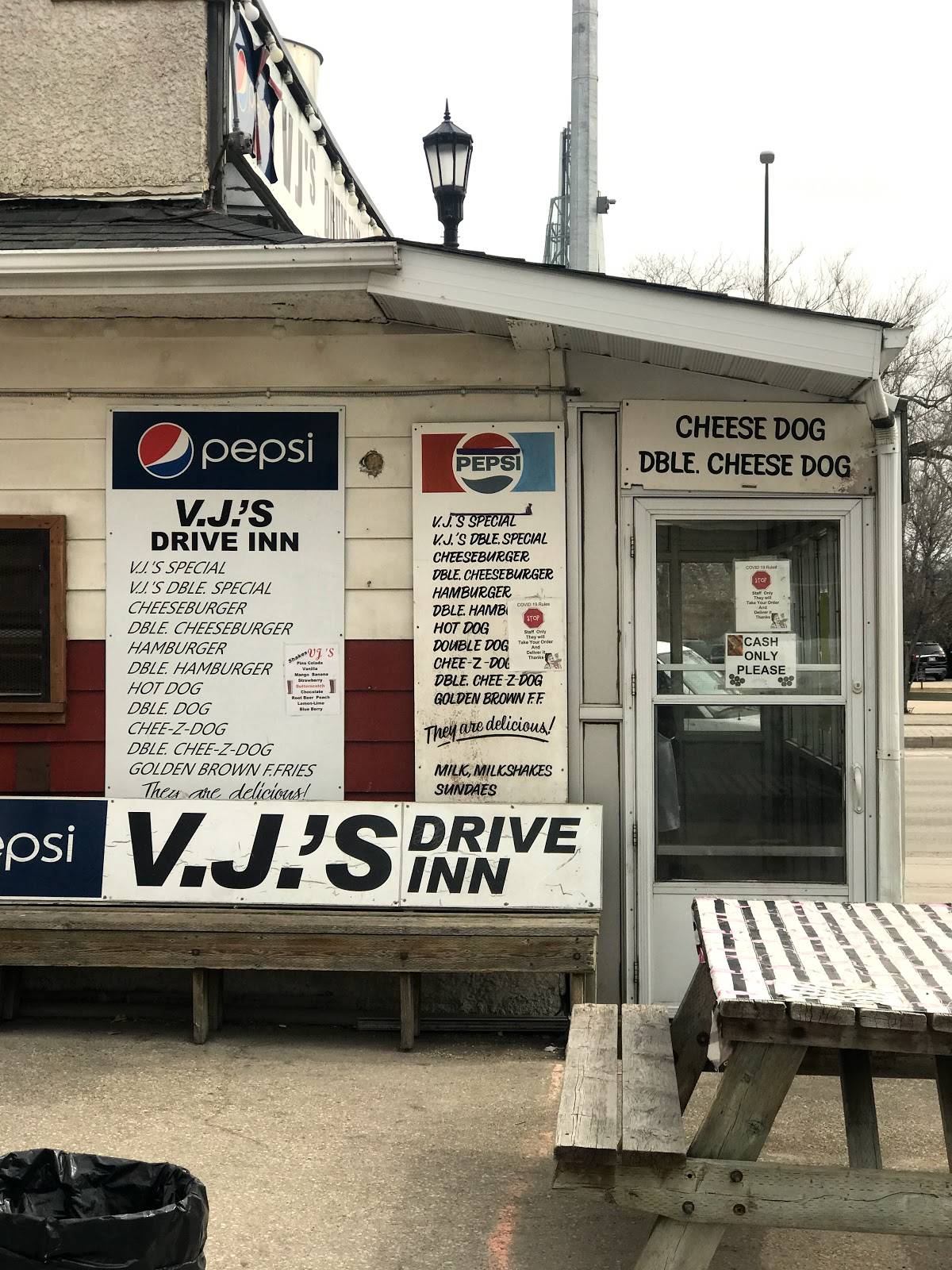 Menu at VJ's Drive Inn restaurant, Winnipeg