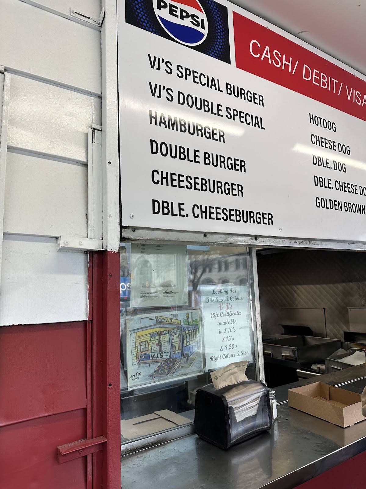 Menu at VJ's Drive Inn restaurant, Winnipeg