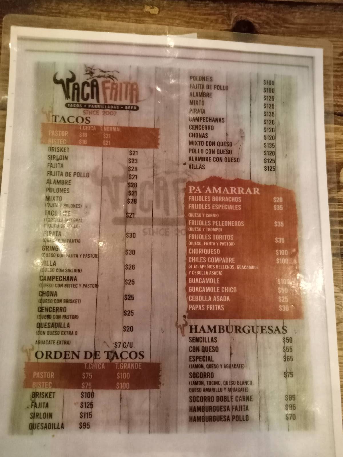 Menu At Vaca Frita Restaurant Nuevo Laredo C Campeche
