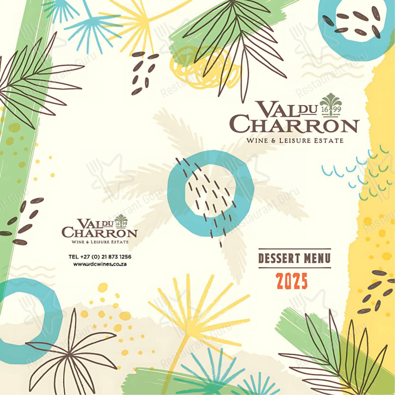 Menu bij Val Du Charron Wine and Leisure Estate steakhouse, Wellington