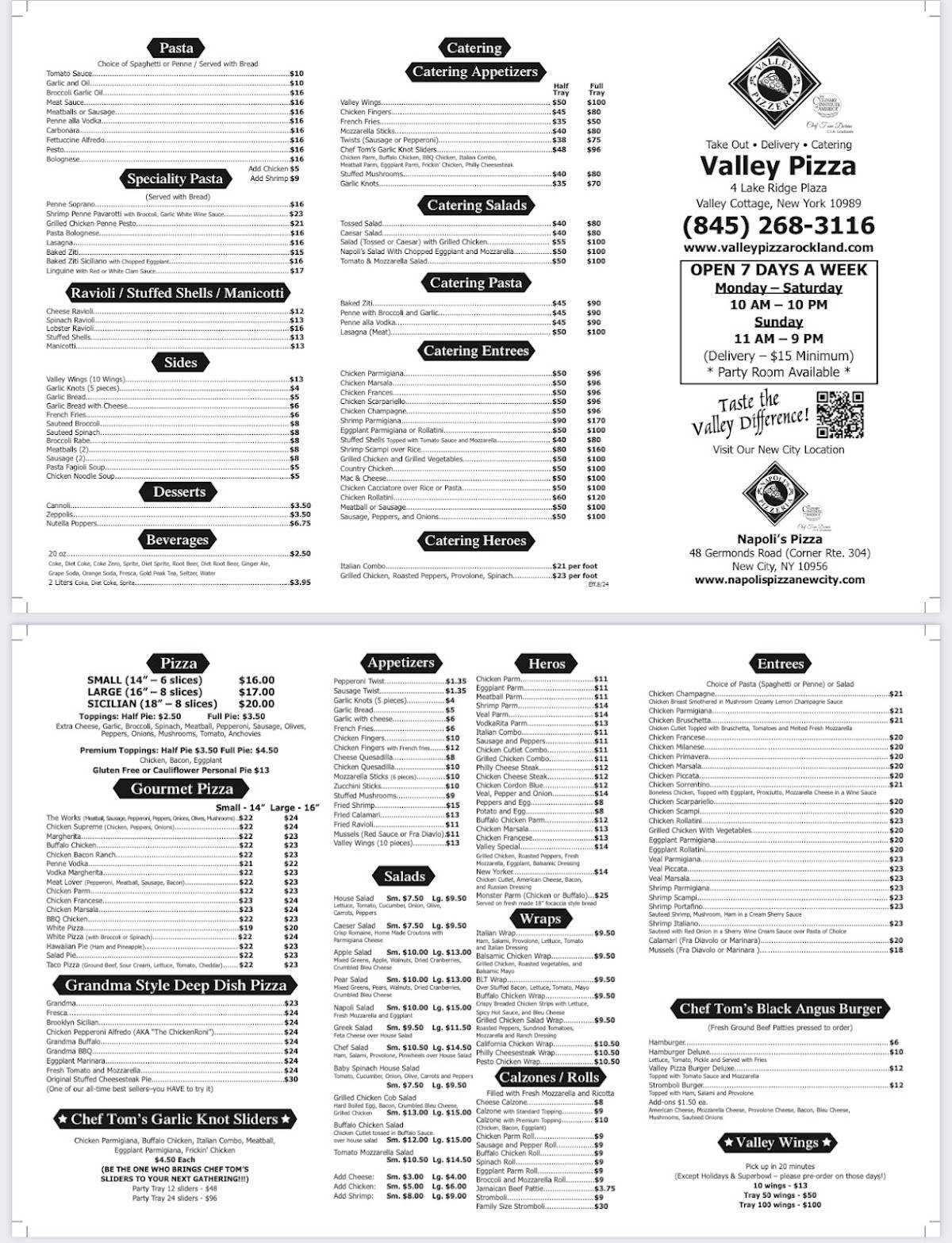 Menu at Valley Pizza pizzeria, Valley Cottage