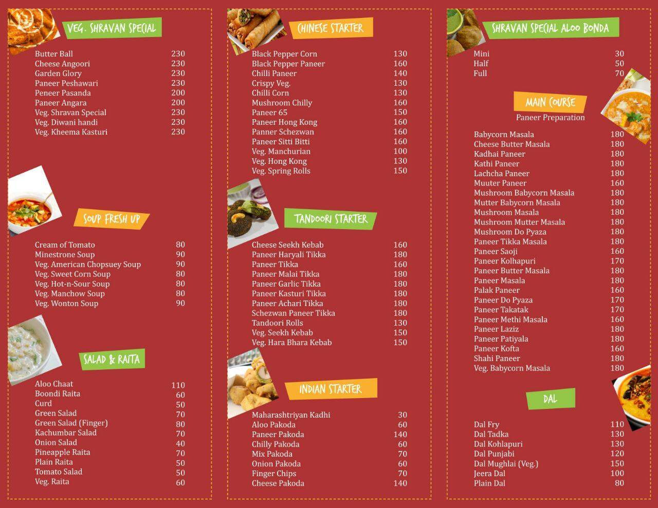 Menu at Veg Shravan, Nagpur