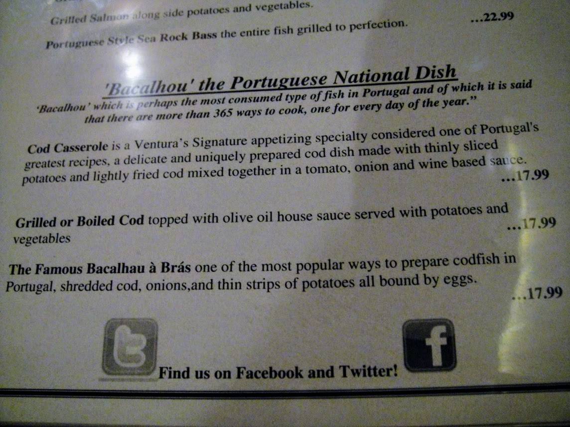 Menu at Ventura's Signature Restaurant, Hamilton