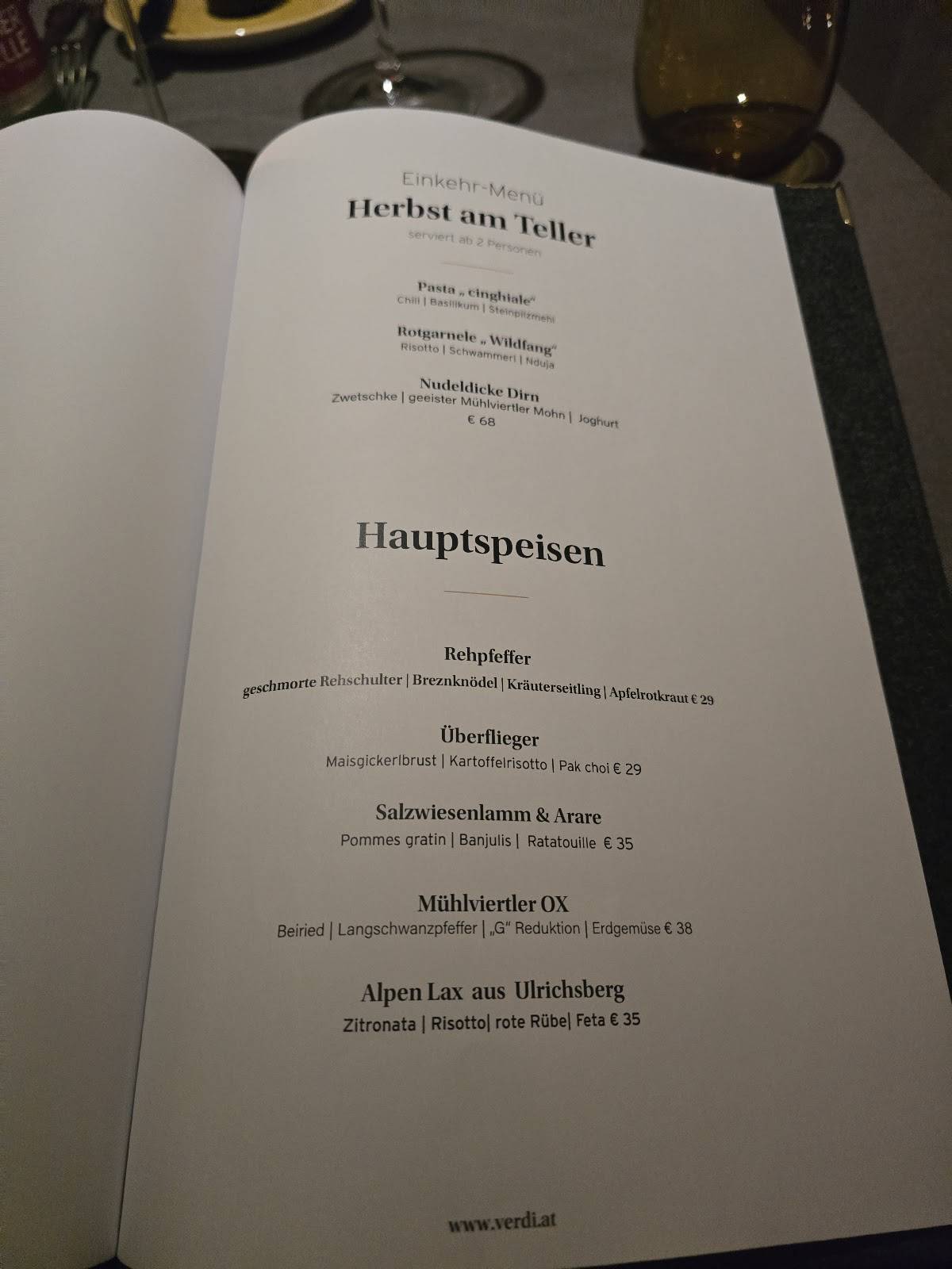 Speisekarte von Gourmet-Restaurant Verdi, Linz