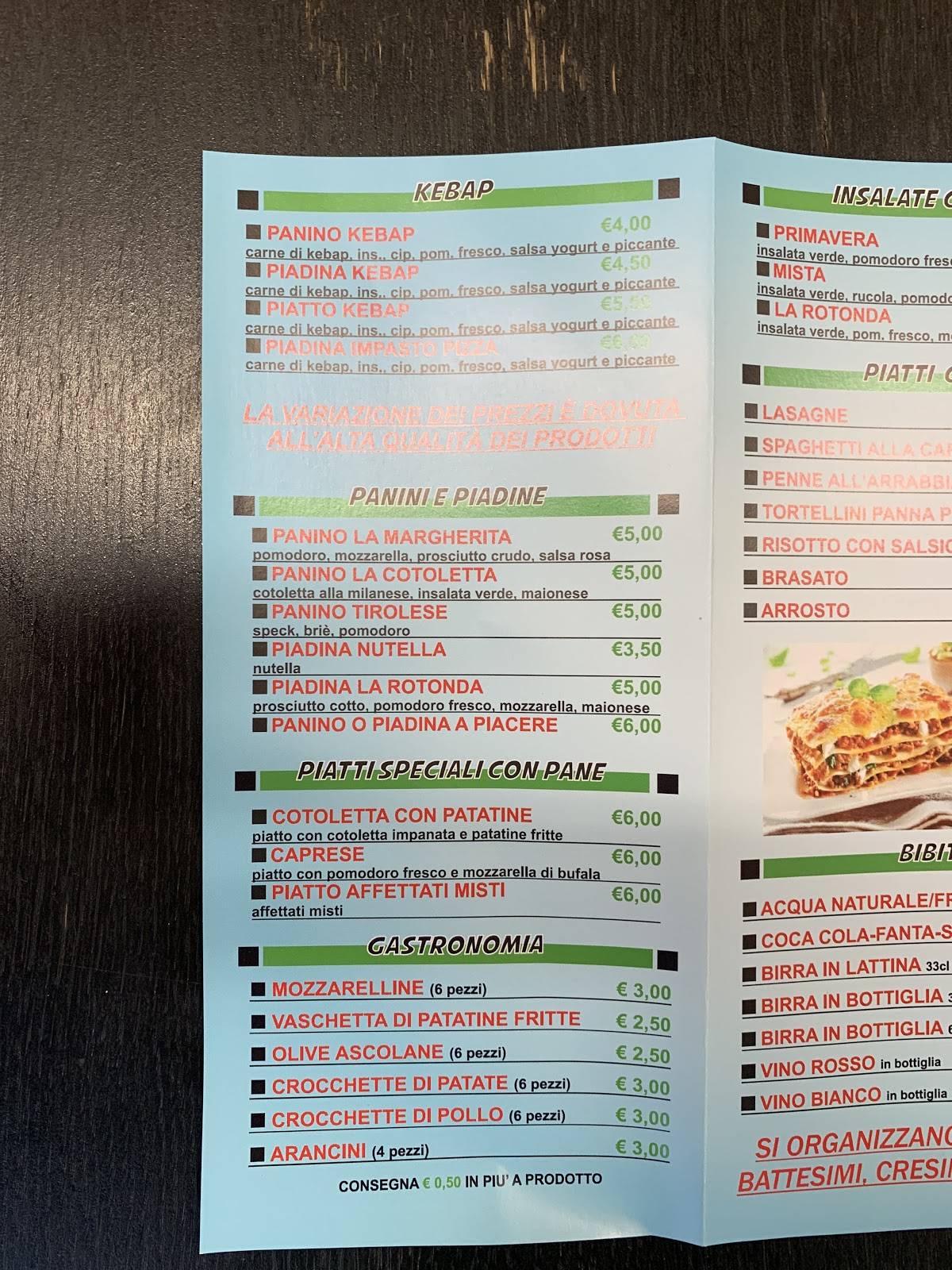 Menu da La Rotonda ristorante, Zelo Surrigone
